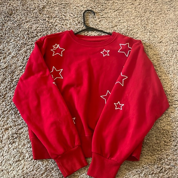 Reflex | Tops | Red And White Star Cropped Sweatshirt | Poshmark